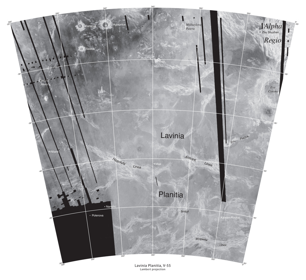 Astropedia - Venus V-55 Lavinia Planitia Nomenclature